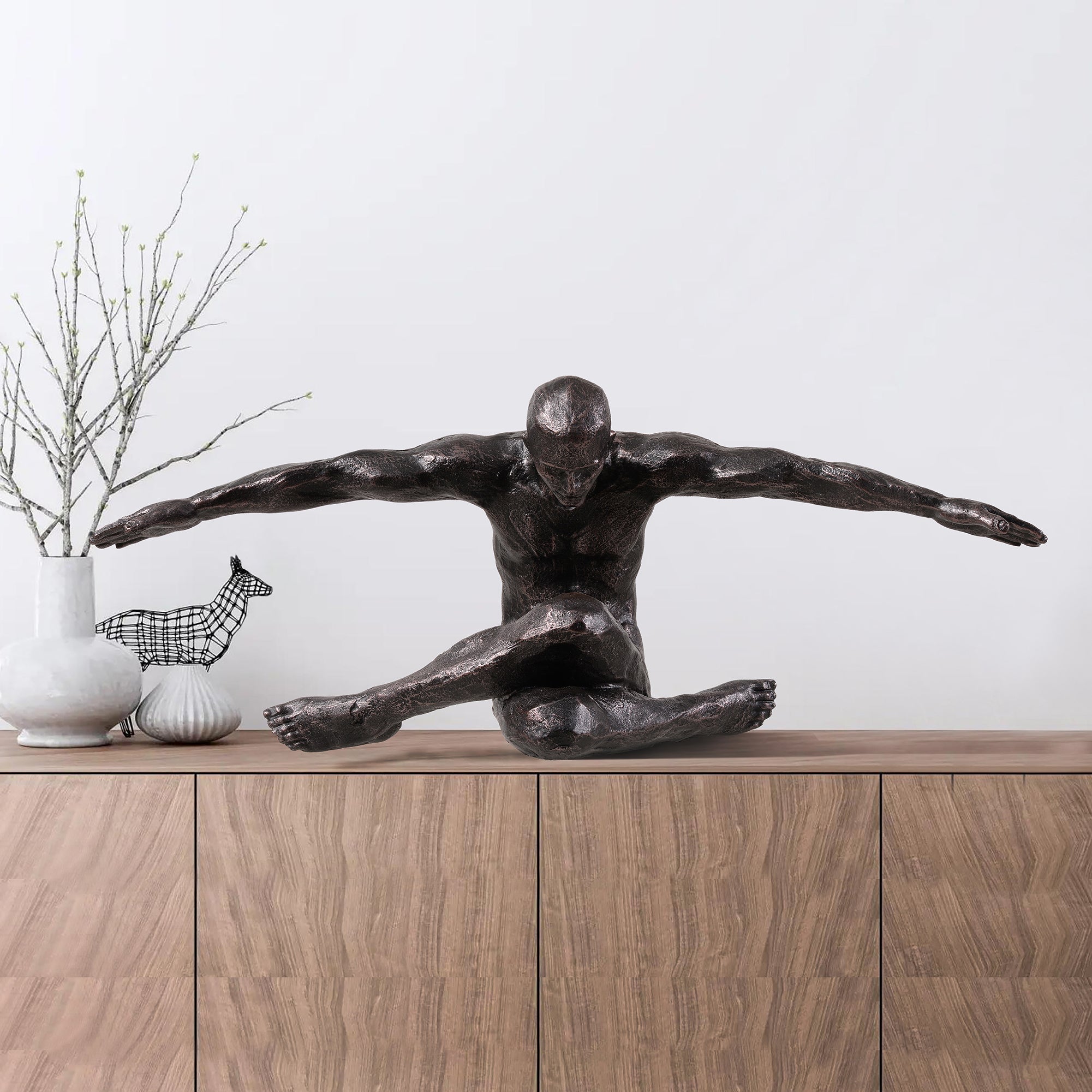 53005 - Stretching Human Sculpture Resin Home Decor Contempory Tableto ...