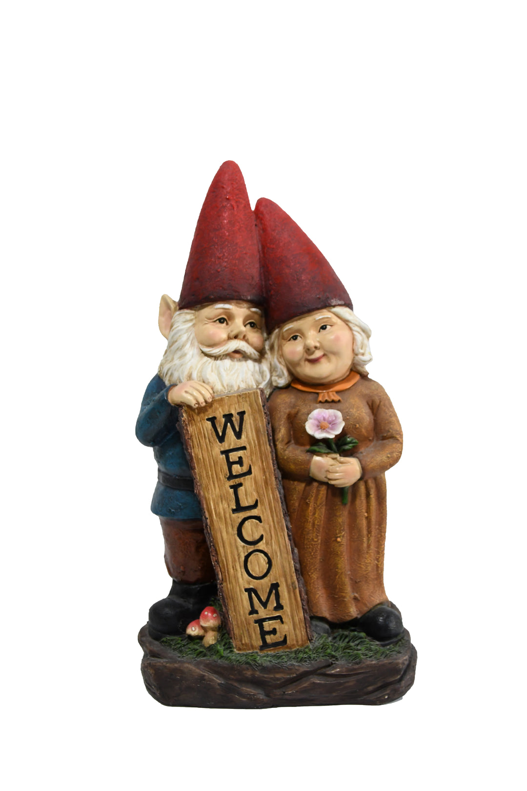 75575-B - Robert & Sofia Standing Gnome Couple with Welcome Sign – Hi-Line Gift Ltd.