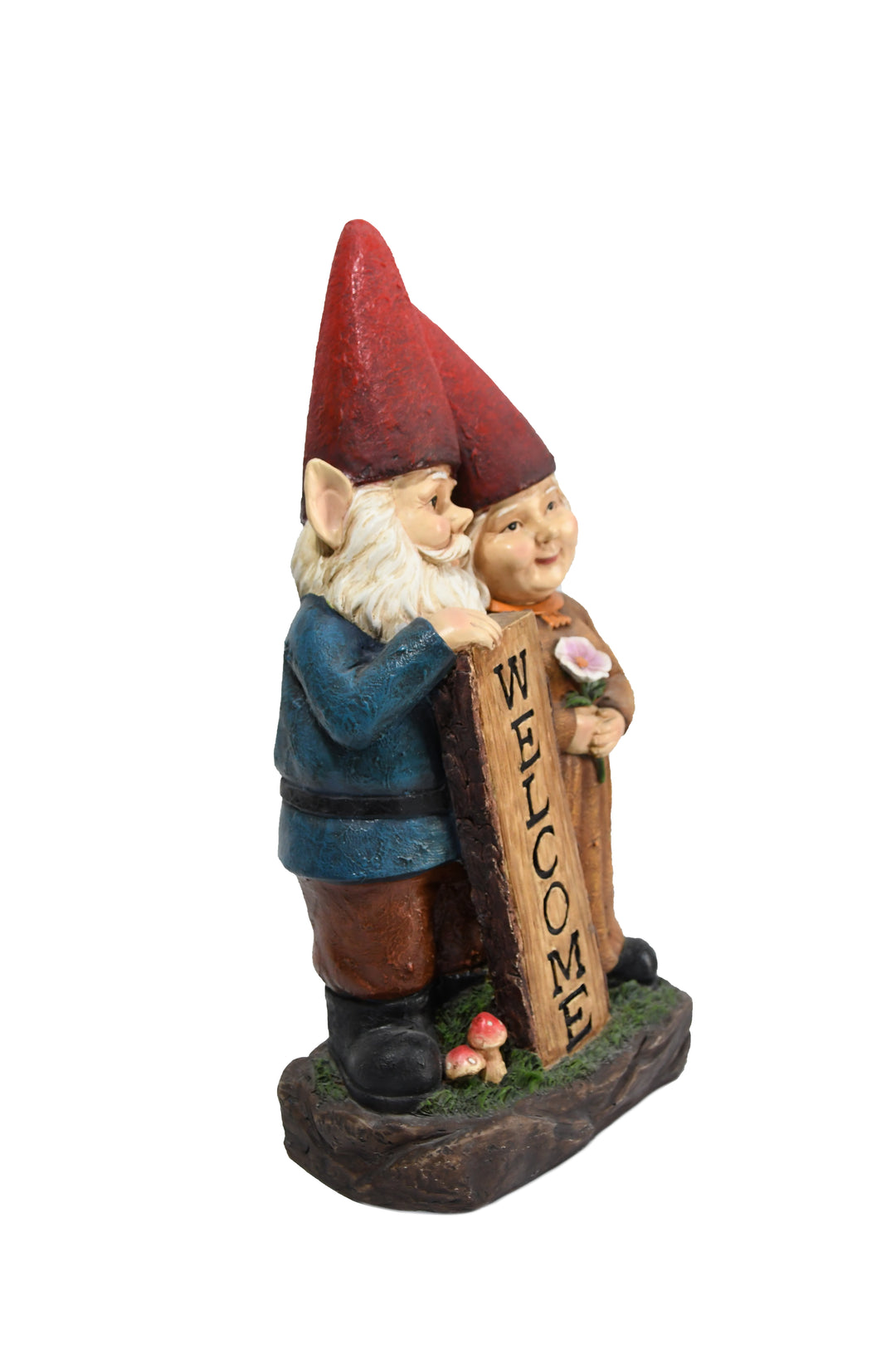 75575-B - Robert & Sofia Standing Gnome Couple with Welcome Sign – Hi-Line Gift Ltd.