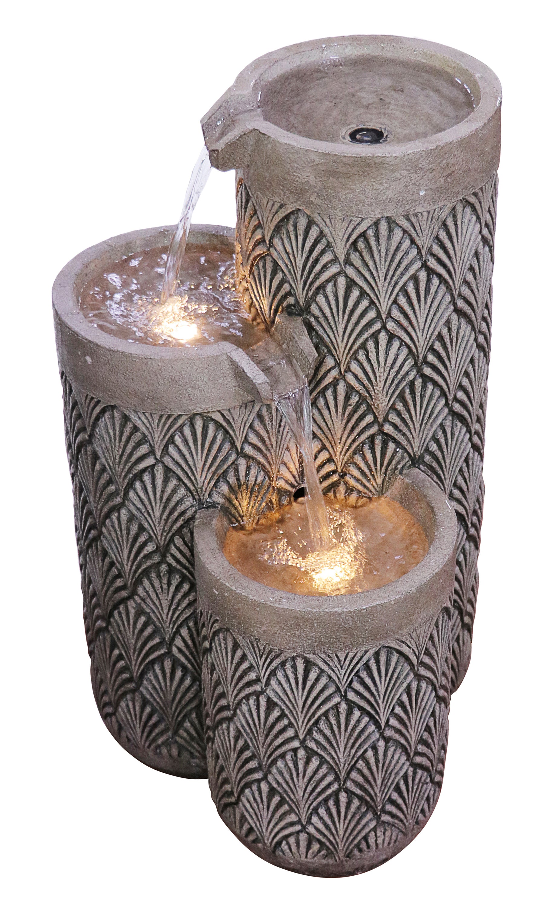 Modern Pillars Cascading Water Fountain Outdoor With Warm White Leds ...