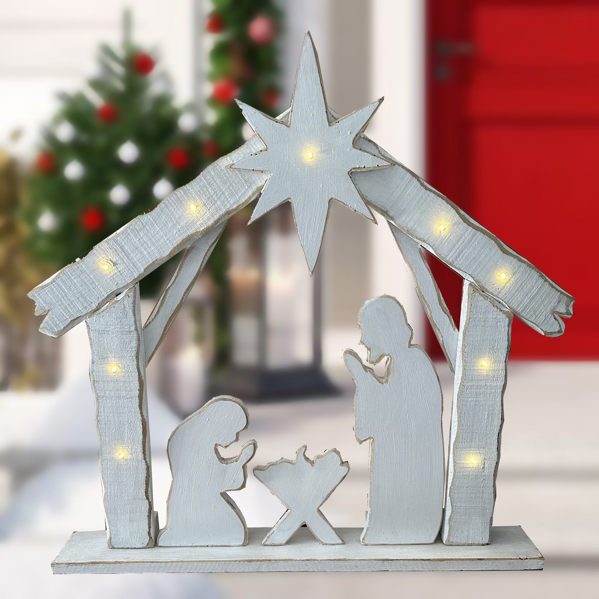 85255-M - 30in Lighted Wooden Nativity Family with Timer Battery Opera ...